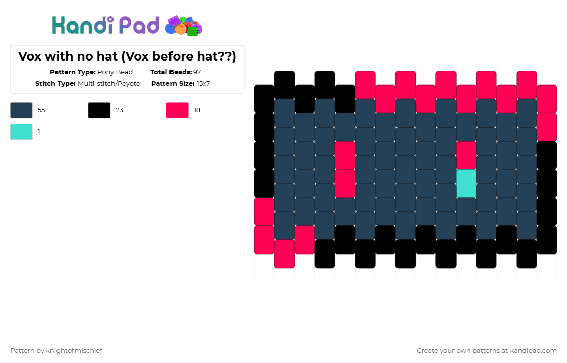Vox with no hat (Vox before hat??) Pony Bead Pattern - Kandi Pad ...