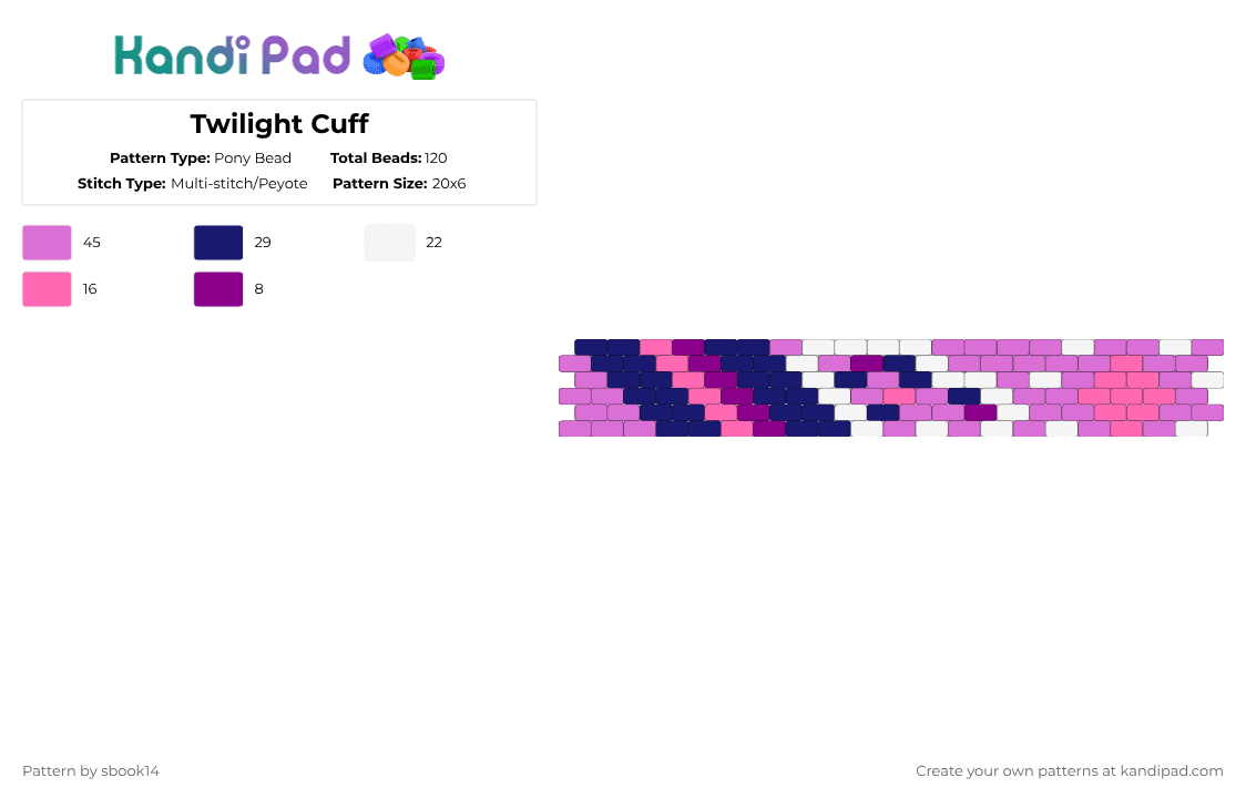 Twilight Cuff Pony Bead Pattern - Kandi Pad | Kandi Patterns, Fuse Bead ...
