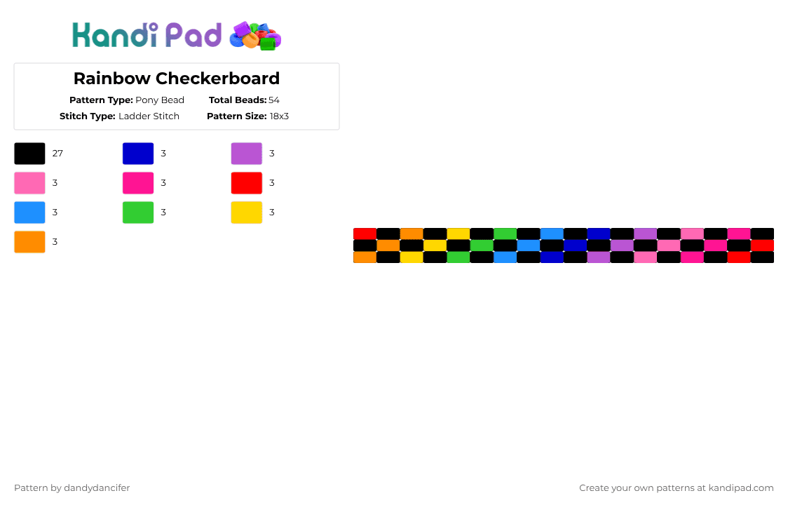 Rainbow Checkerboard Pony Bead Pattern - Kandi Pad | Kandi Patterns ...
