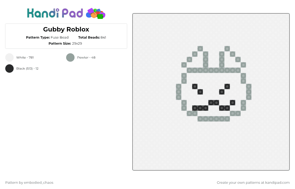 Gubby Roblox Fuse Bead Pattern - Kandi Pad | Kandi Patterns, Fuse Bead ...