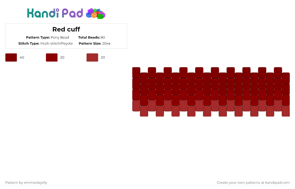Red cuff Pony Bead Pattern - Kandi Pad | Kandi Patterns, Fuse Bead ...