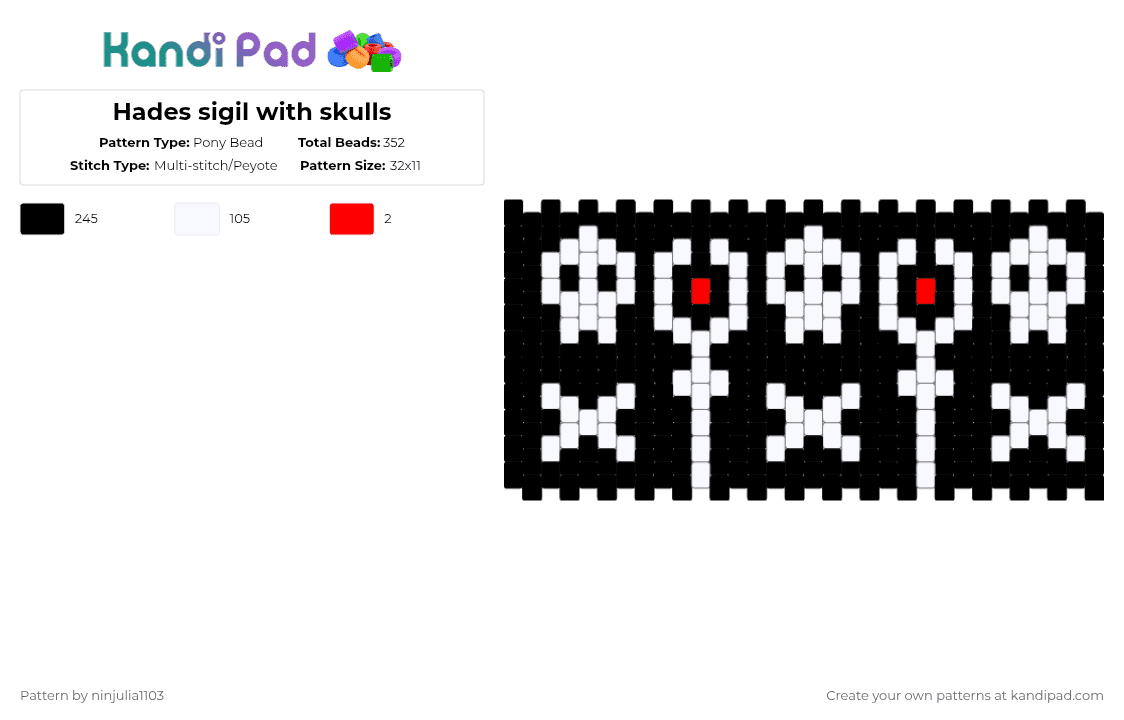 Hades sigil with skulls Pony Bead Pattern - Kandi Pad | Kandi Patterns ...