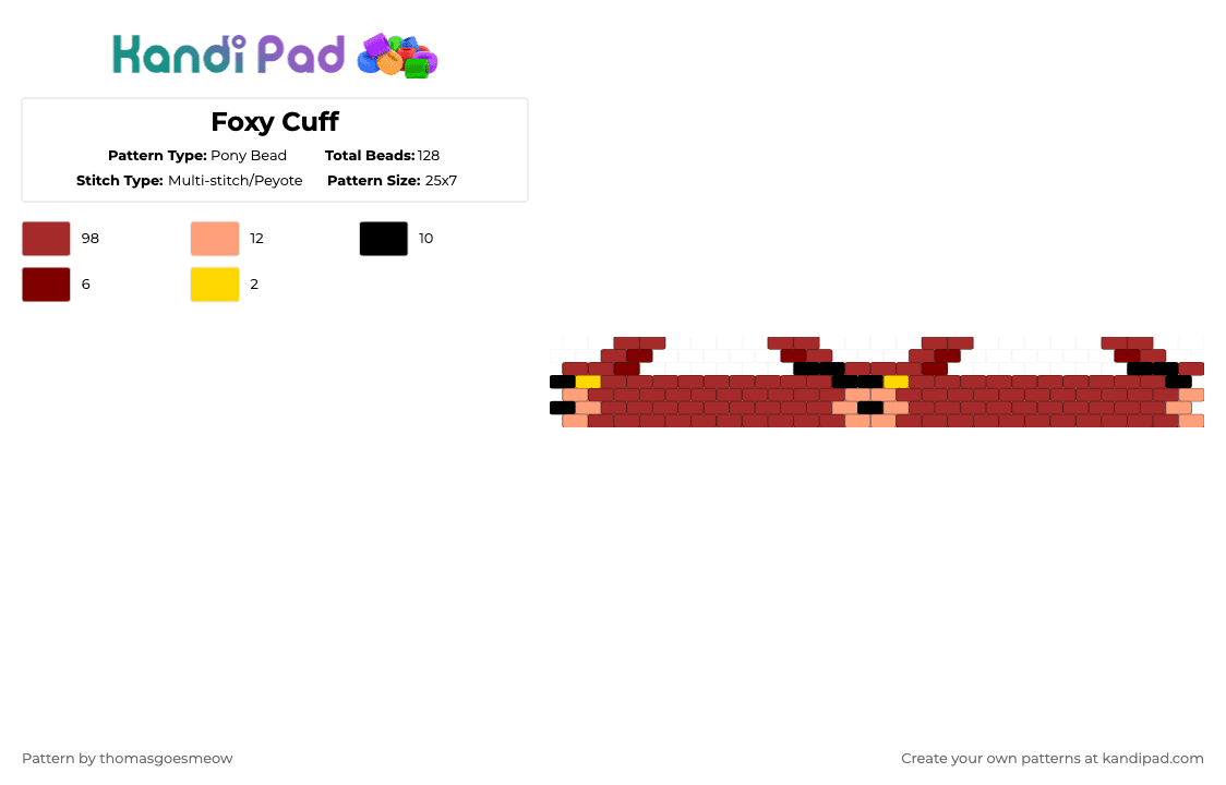 Foxy Cuff Pony Bead Pattern - Kandi Pad | Kandi Patterns, Fuse Bead ...