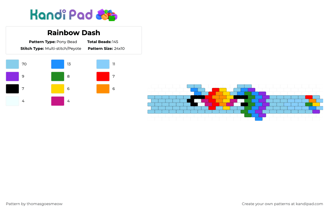 Rainbow Dash Pony Bead Pattern - Kandi Pad | Kandi Patterns, Fuse Bead ...