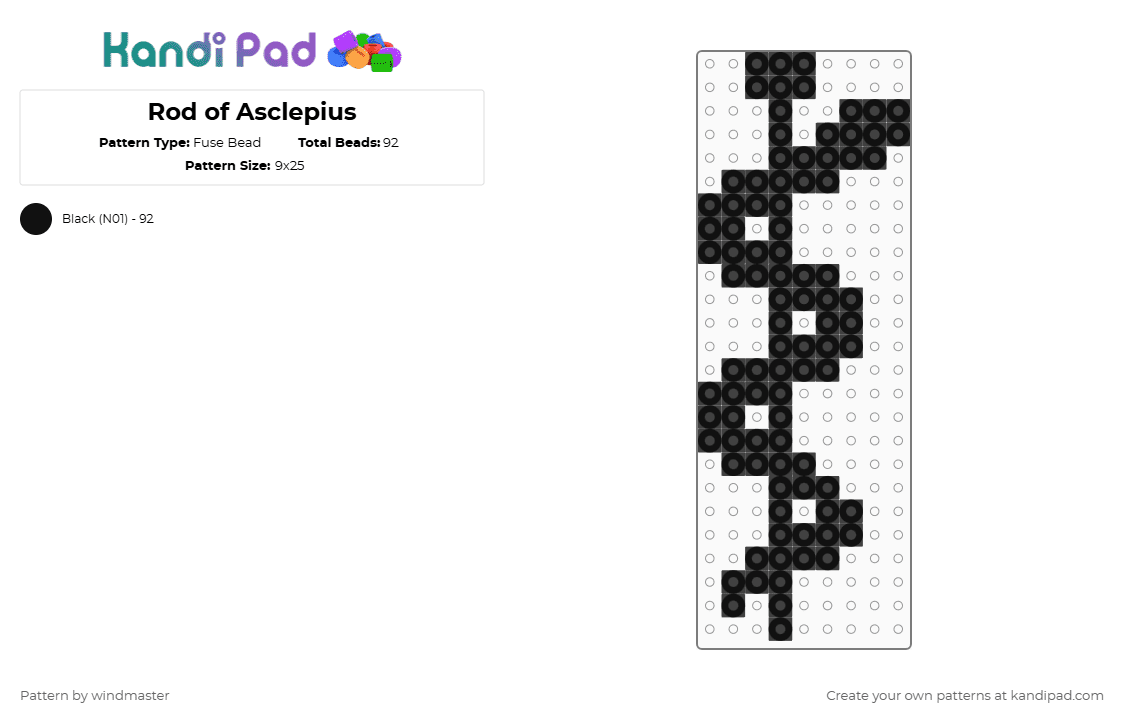 Rod of Asclepius Fuse Bead Pattern - Kandi Pad | Kandi Patterns, Fuse ...