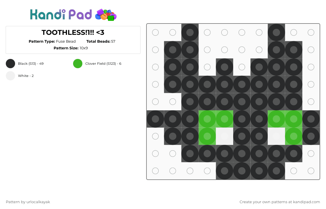 TOOTHLESS!1!! Fuse Bead Pattern - Kandi Pad | Kandi Patterns, Fuse Bead ...
