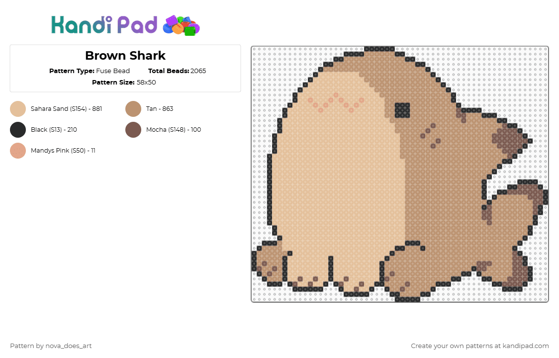 Brown Shark Fuse Bead Pattern - Kandi Pad | Kandi Patterns, Fuse Bead ...
