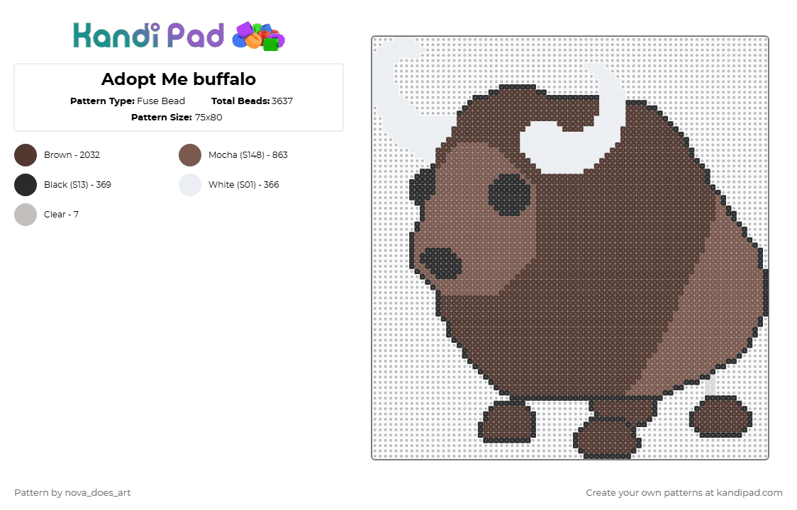 Adopt Me buffalo Fuse Bead Pattern - Kandi Pad | Kandi Patterns, Fuse ...