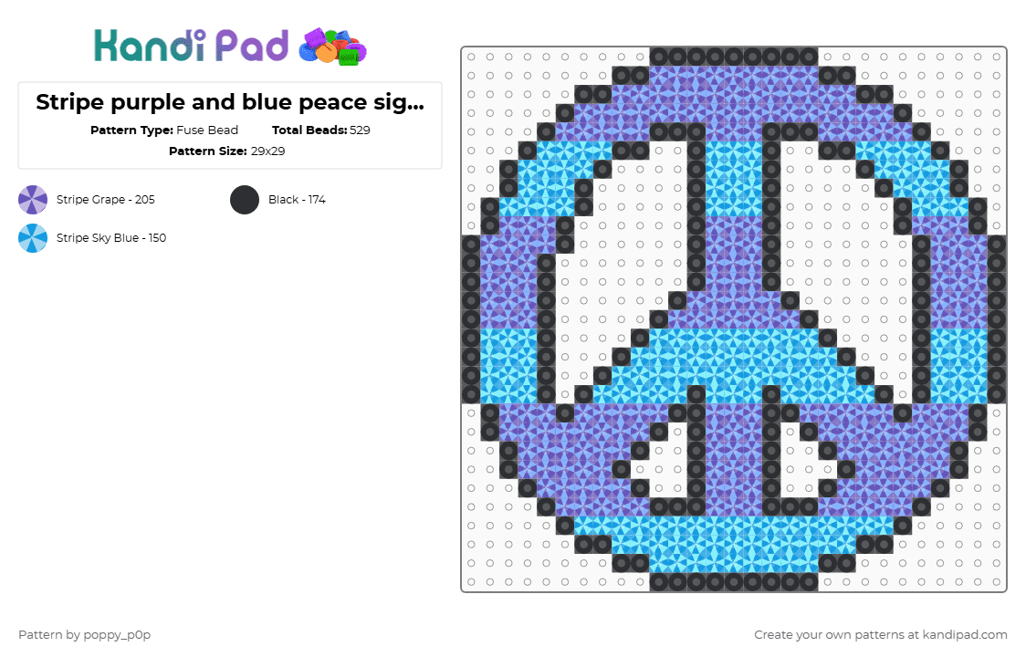 Stripe purple and blue peace sign (small) Fuse Bead Pattern - Kandi Pad ...