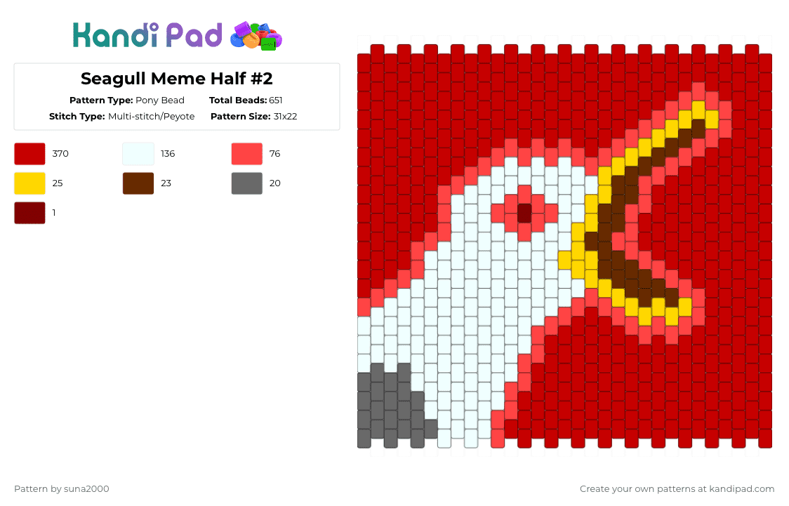 Seagull Meme Right Side Pony Bead Pattern - Kandi Pad | Kandi Patterns ...