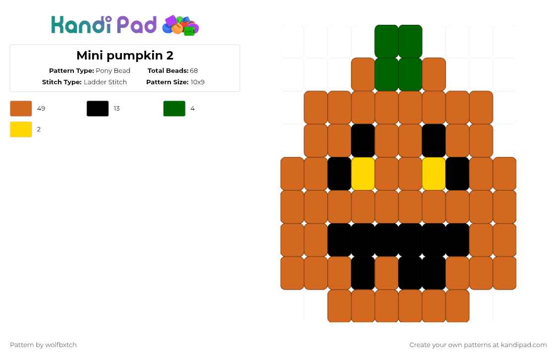 Mini pumpkin 2 Pony Bead Pattern - Kandi Pad | Kandi Patterns, Fuse ...