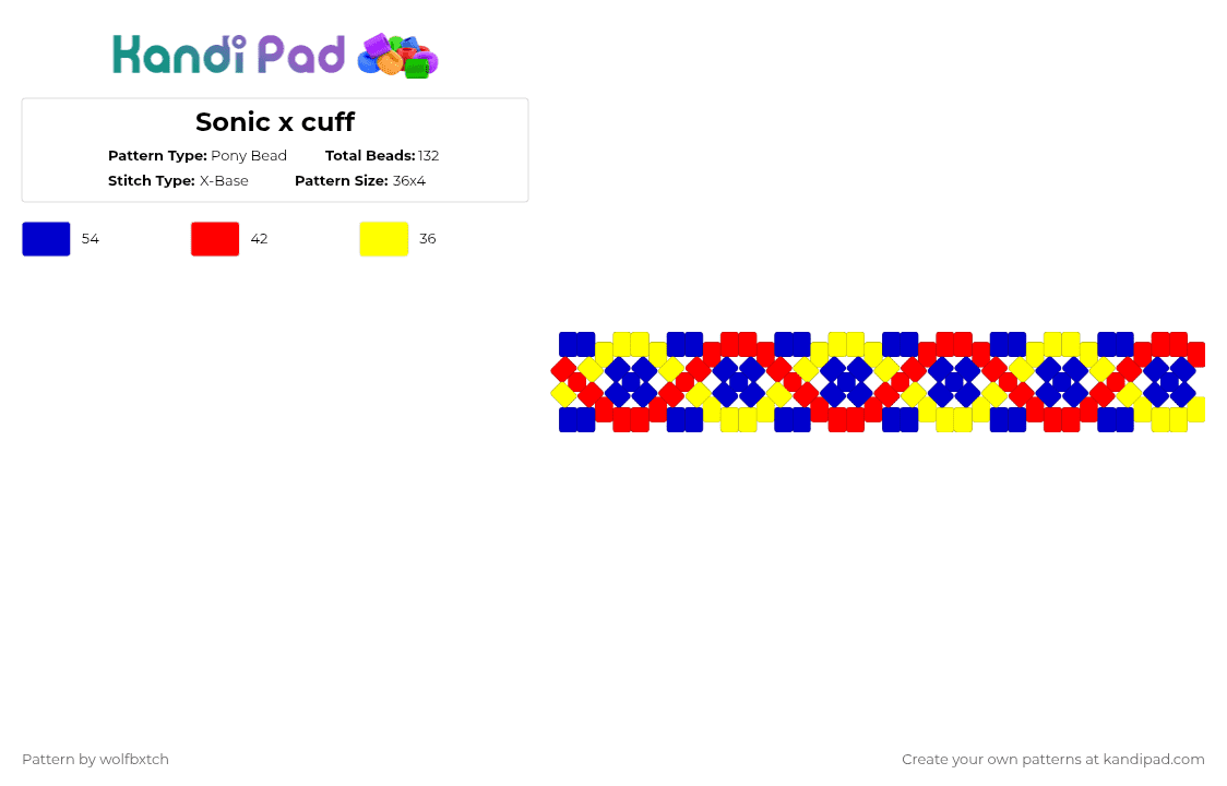 Sonic x cuff Pony Bead Pattern - Kandi Pad | Kandi Patterns, Fuse Bead ...