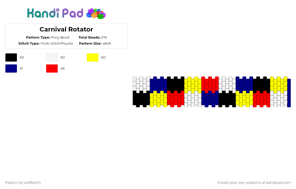 Carnival Rotator 3/3 Pony Bead Pattern - Kandi Pad | Kandi Patterns ...
