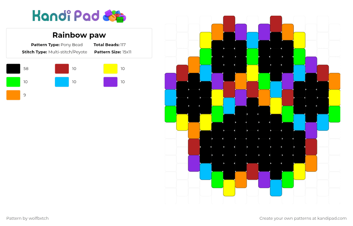Rainbow paw Pony Bead Pattern - Kandi Pad | Kandi Patterns, Fuse Bead ...