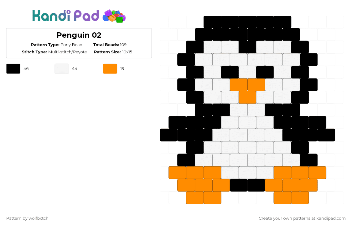Penguin 02 Pony Bead Pattern - Kandi Pad | Kandi Patterns, Fuse Bead ...