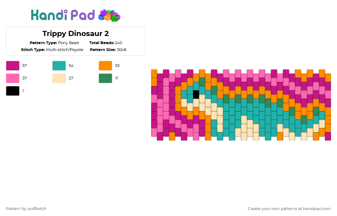 Trippy Dinosaur 2 Pony Bead Pattern - Kandi Pad | Kandi Patterns, Fuse ...
