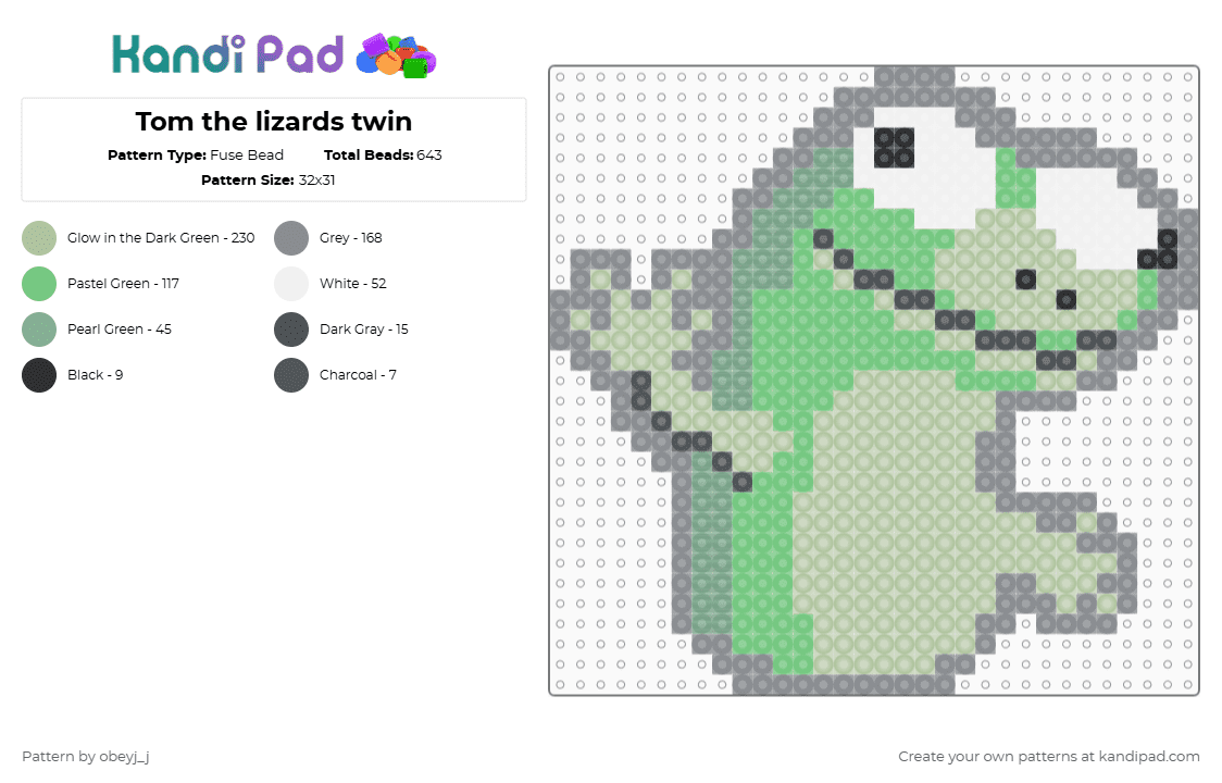 Tom the lizards twin Fuse Bead Pattern - Kandi Pad | Kandi Patterns ...