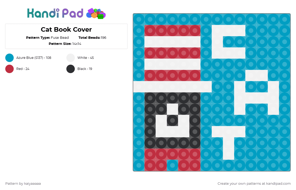 Cat Book Cover Fuse Bead Pattern - Kandi Pad | Kandi Patterns, Fuse ...