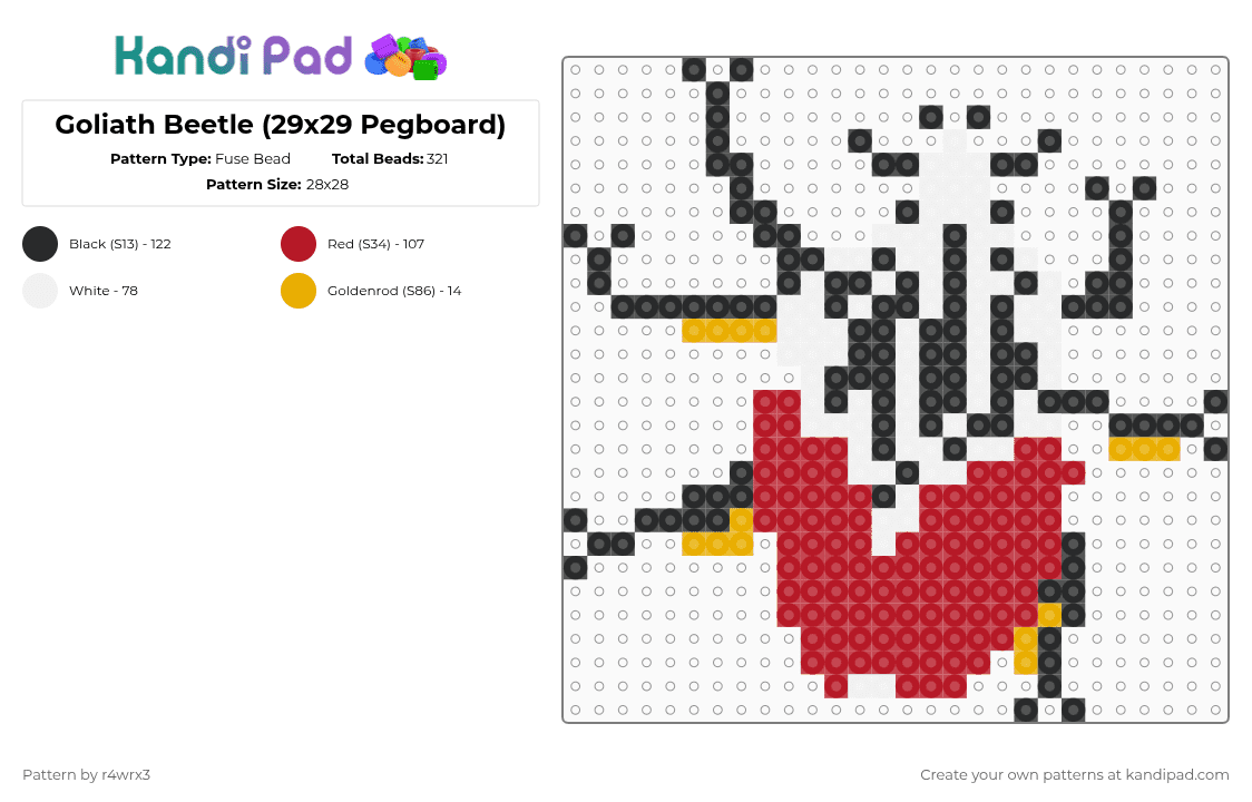 Goliath Beetle (29x29 Pegboard) Fuse Bead Pattern - Kandi Pad | Kandi ...