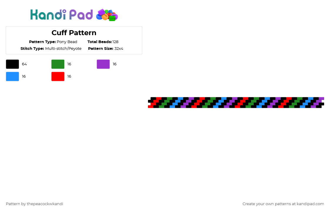 Cuff Pattern Pony Bead Pattern - Kandi Pad | Kandi Patterns, Fuse Bead ...