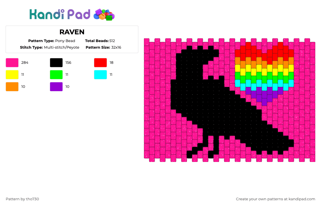 RAVEN Pony Bead Pattern - Kandi Pad | Kandi Patterns, Fuse Bead ...