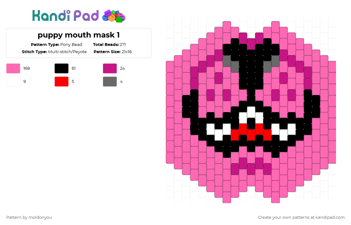 Puppy mouth mask 1 Pony Bead Pattern - Kandi Pad | Kandi Patterns, Fuse ...