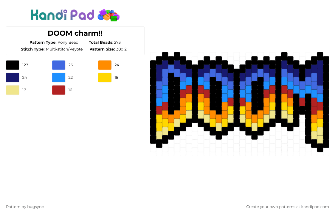 DOOM charm!! Pony Bead Pattern - Kandi Pad | Kandi Patterns, Fuse Bead ...