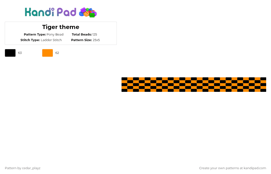 Tiger theme Pony Bead Pattern - Kandi Pad | Kandi Patterns, Fuse Bead ...