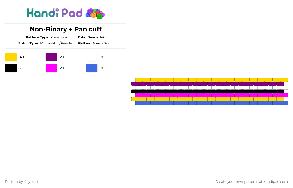 Non-Binary + Pan cuff Pony Bead Pattern - Kandi Pad | Kandi Patterns ...