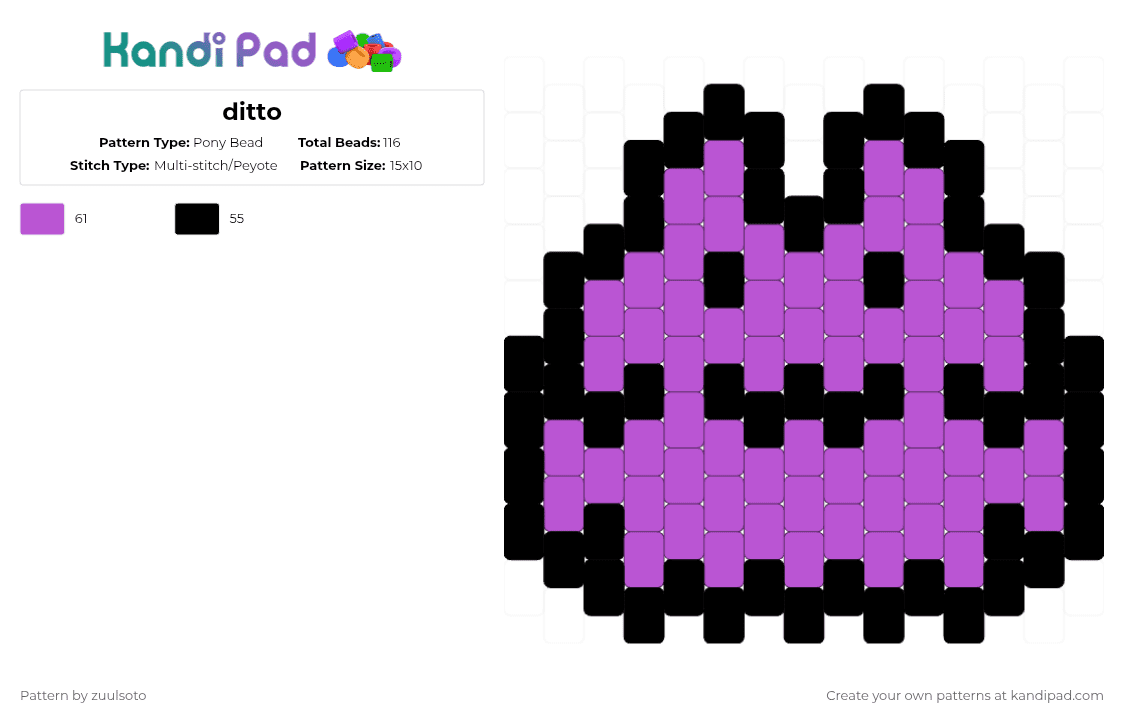 Ditto Pony Bead Pattern - Kandi Pad | Kandi Patterns, Fuse Bead ...
