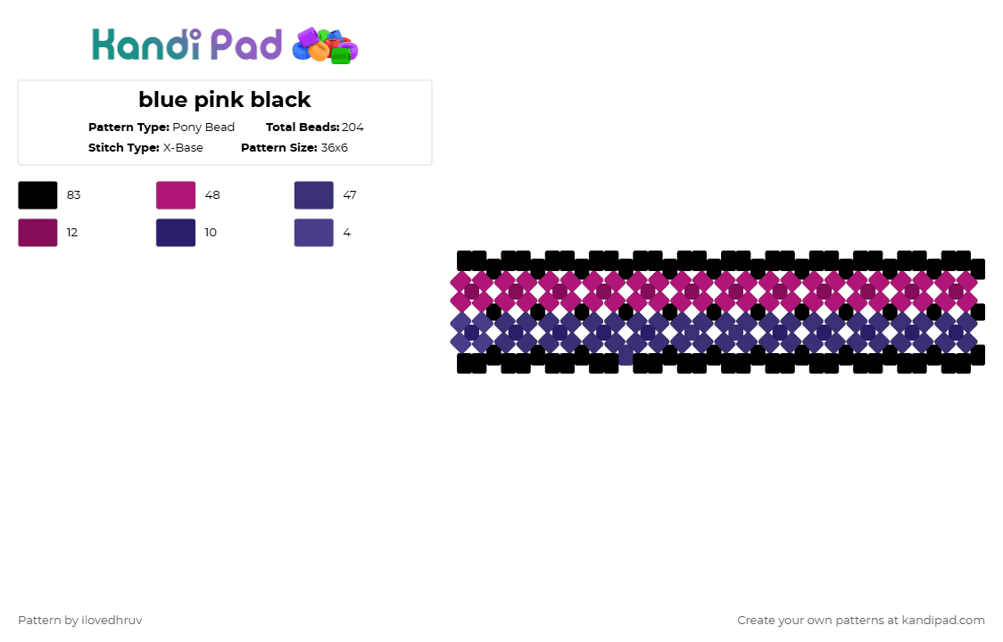 Blue pink black Pony Bead Pattern - Kandi Pad | Kandi Patterns, Fuse ...