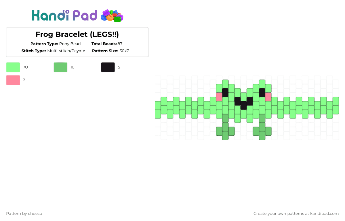 Frog Bracelet (LEGS!!) Pony Bead Pattern - Kandi Pad | Kandi Patterns ...