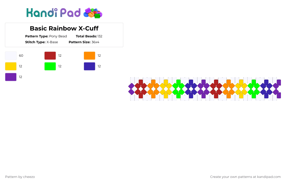 Basic Rainbow X-Cuff Pony Bead Pattern - Kandi Pad | Kandi Patterns ...