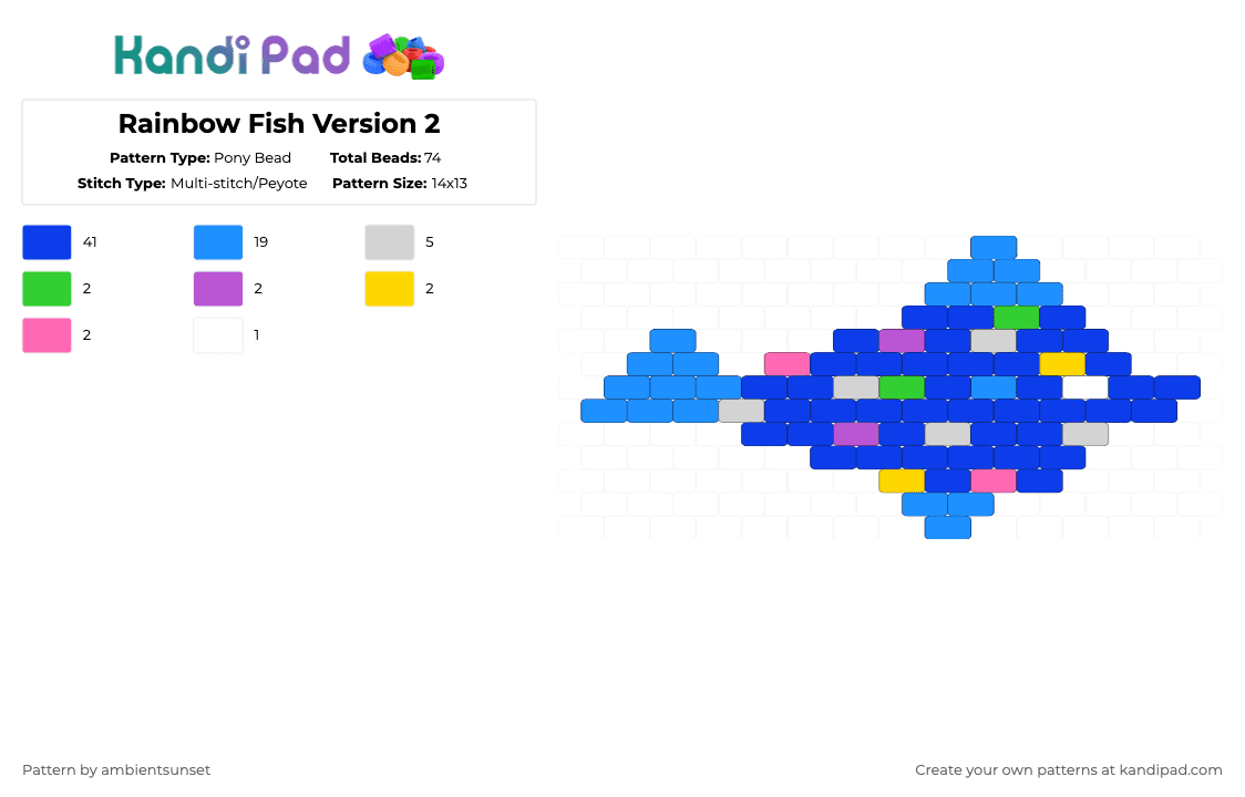 Rainbow Fish Version 2 Pony Bead Pattern - Kandi Pad | Kandi Patterns ...