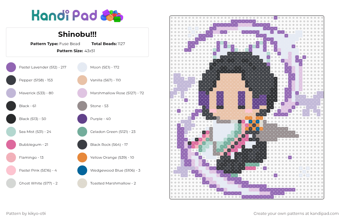 Shinobu!!! Fuse Bead Pattern - Kandi Pad | Kandi Patterns, Fuse Bead ...