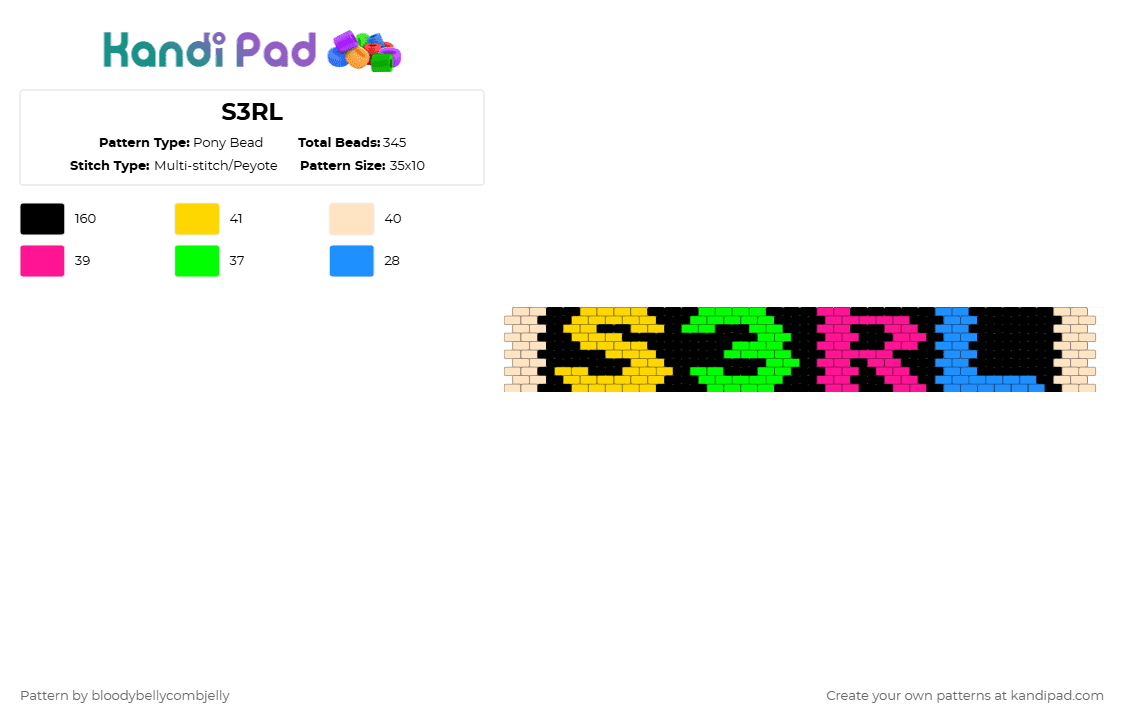 S3RL Pony Bead Pattern - Kandi Pad | Kandi Patterns, Fuse Bead Patterns ...