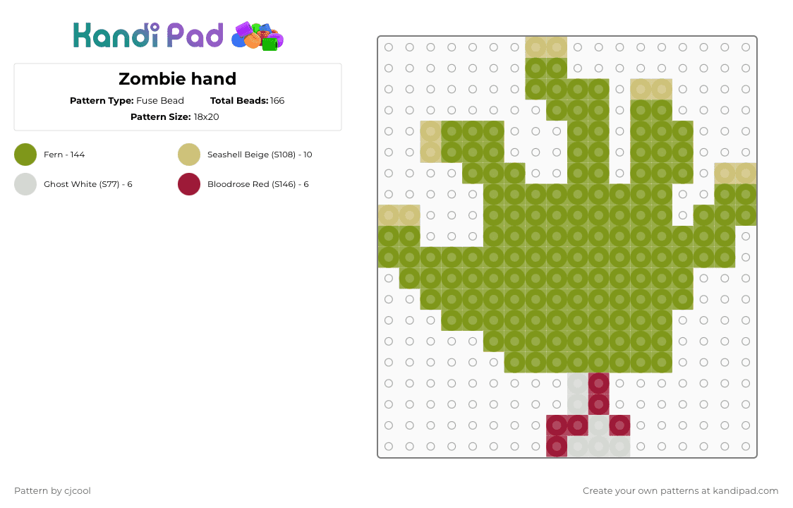 Zombie hand Fuse Bead Pattern - Kandi Pad | Kandi Patterns, Fuse Bead ...
