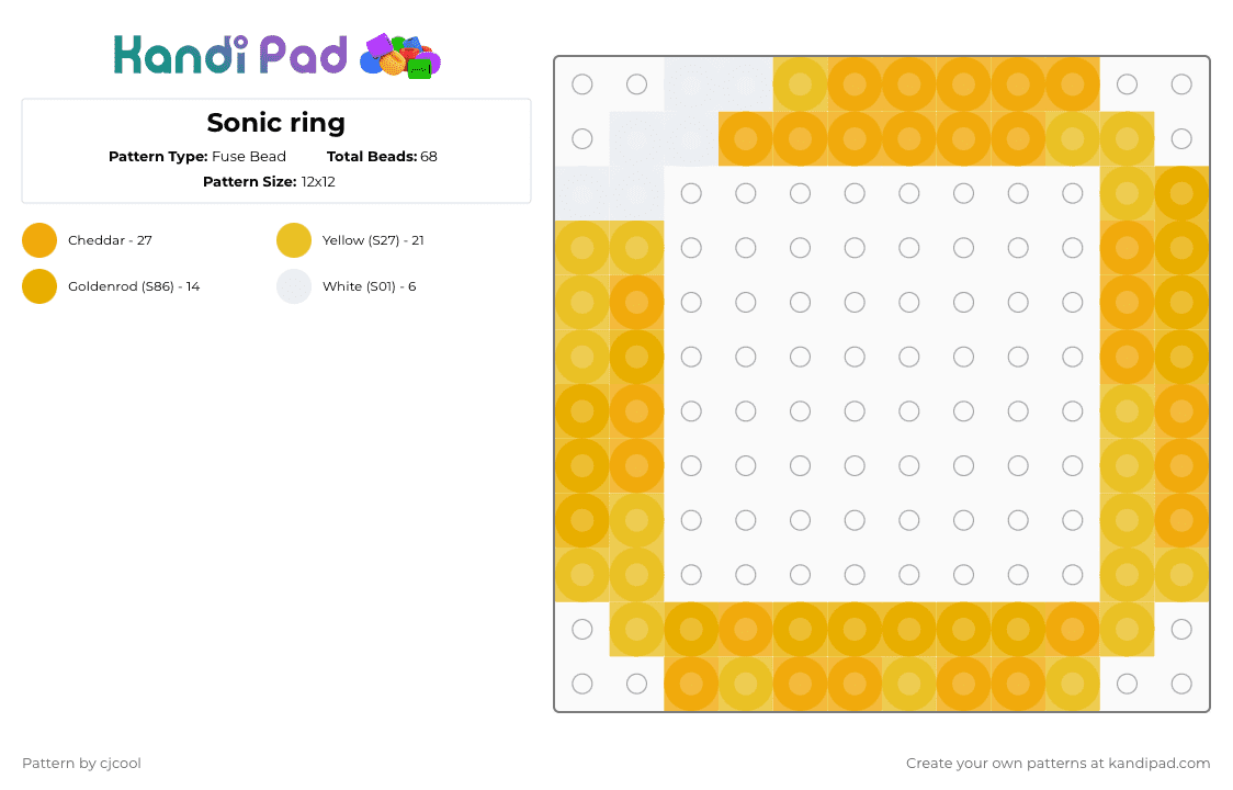 Sonic ring Fuse Bead Pattern - Kandi Pad | Kandi Patterns, Fuse Bead ...