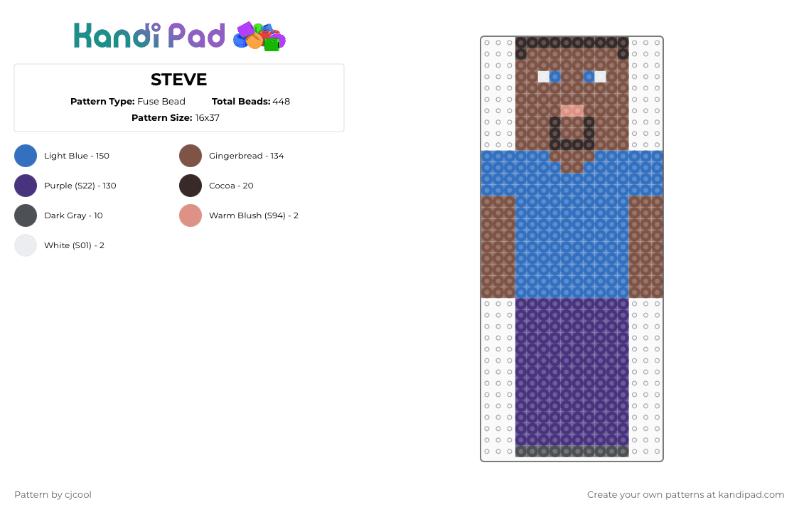 STEVE Fuse Bead Pattern - Kandi Pad | Kandi Patterns, Fuse Bead ...