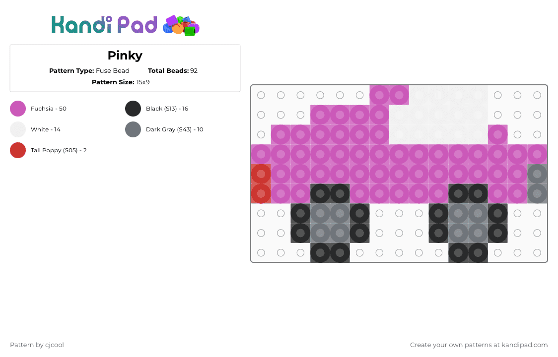 Pinky Fuse Bead Pattern - Kandi Pad | Kandi Patterns, Fuse Bead ...