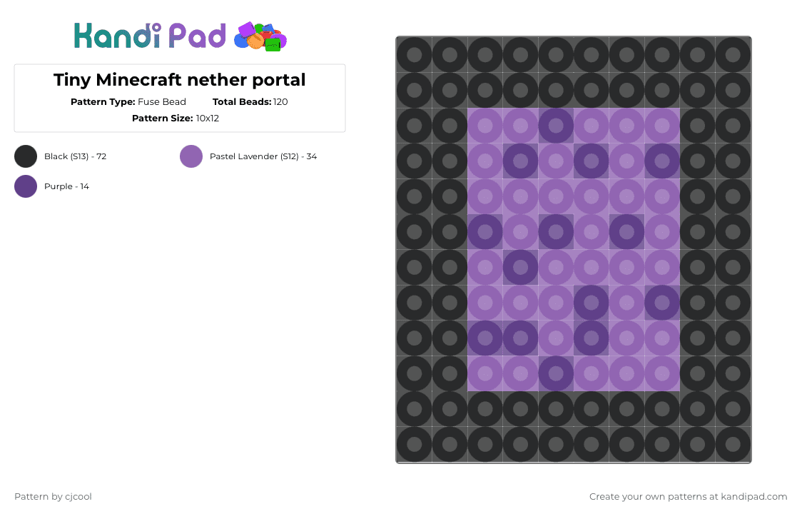 Tiny Minecraft nether portal Fuse Bead Pattern - Kandi Pad | Kandi ...
