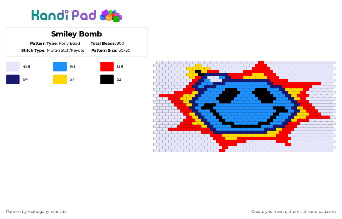 Smiley Bomb Pony Bead Pattern - Kandi Pad | Kandi Patterns, Fuse Bead ...
