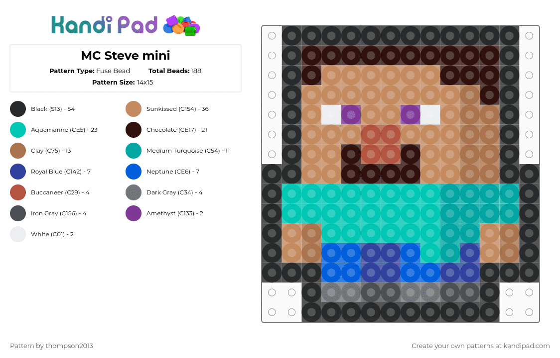 MC Steve mini Fuse Bead Pattern - Kandi Pad | Kandi Patterns, Fuse Bead ...