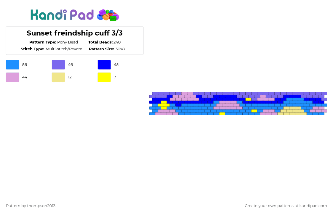 Sunset freindship cuff 3/3 Pony Bead Pattern - Kandi Pad | Kandi ...