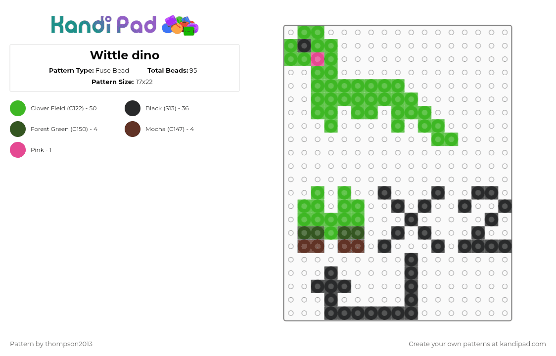 Wittle dino Fuse Bead Pattern - Kandi Pad | Kandi Patterns, Fuse Bead ...