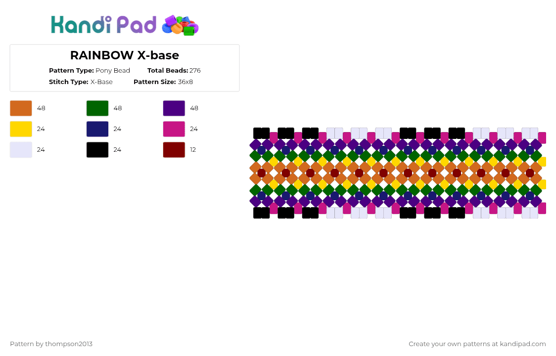 RAINBOW X-base Pony Bead Pattern - Kandi Pad | Kandi Patterns, Fuse ...