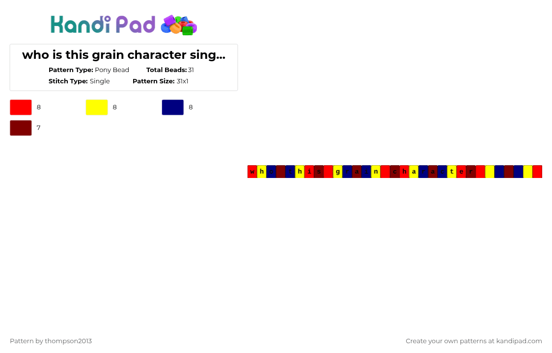 Who is this grain character single 1/2 Pony Bead Pattern - Kandi Pad ...