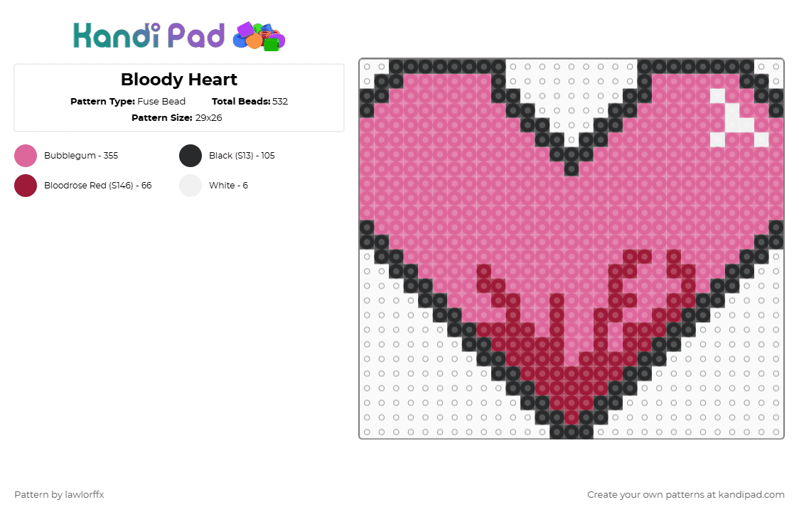 Bloody Heart Fuse Bead Pattern - Kandi Pad | Kandi Patterns, Fuse Bead ...