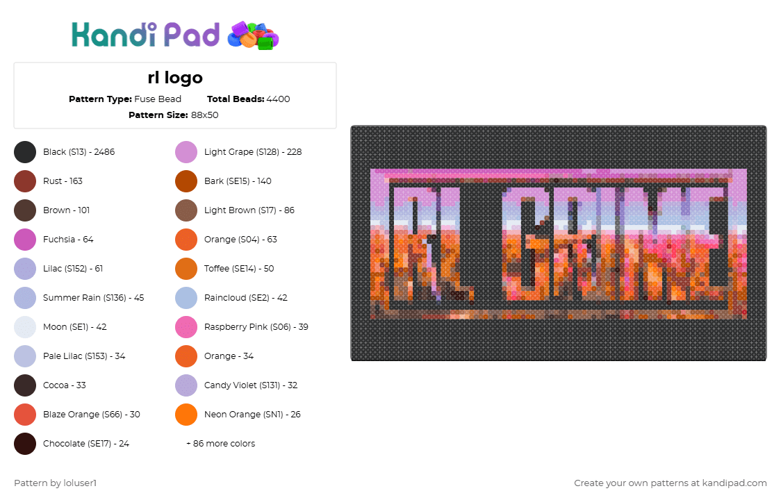 Rl logo Fuse Bead Pattern - Kandi Pad | Kandi Patterns, Fuse Bead ...