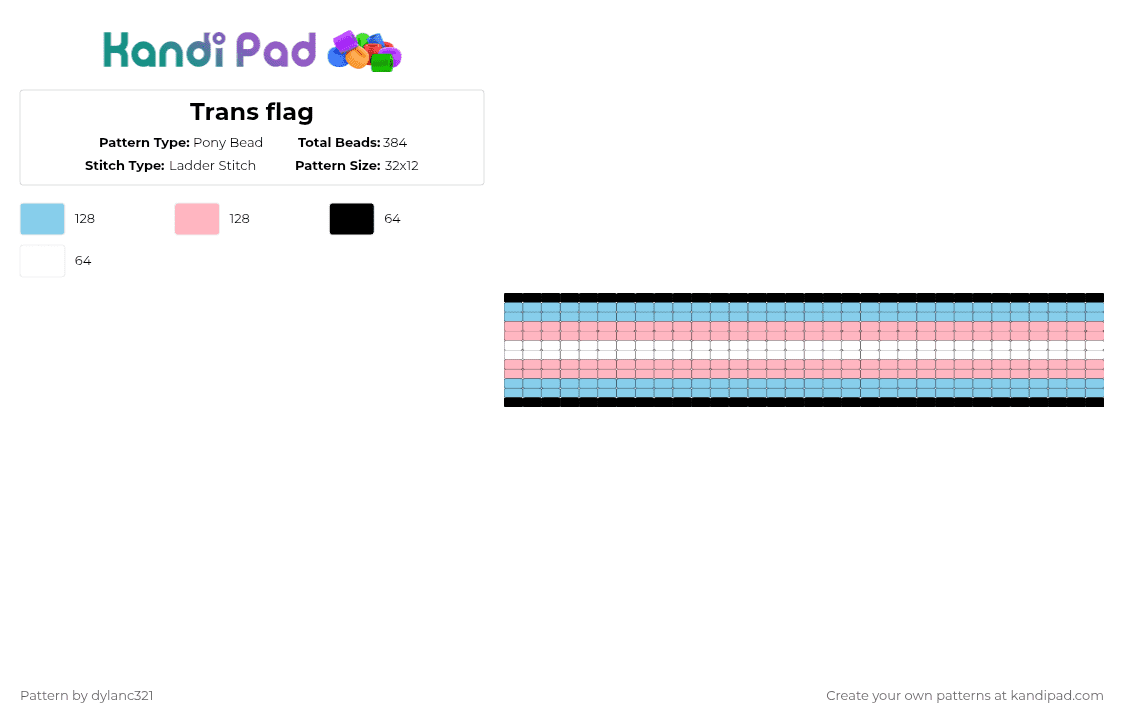 Trans flag Pony Bead Pattern - Kandi Pad | Kandi Patterns, Fuse Bead ...